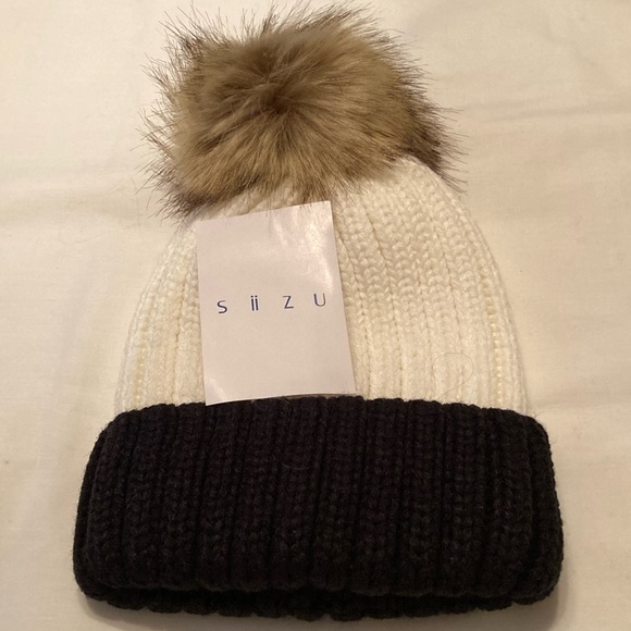 Siizu | Accessories | Siizu Knit Cap With Faux Fur Pom Pom Nwt | Poshmark